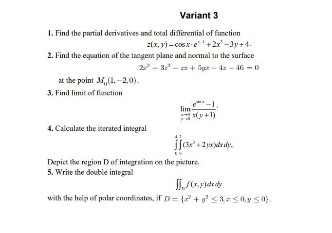 Solved Variant 3 1. Find the partial derivatives and total | Chegg.com