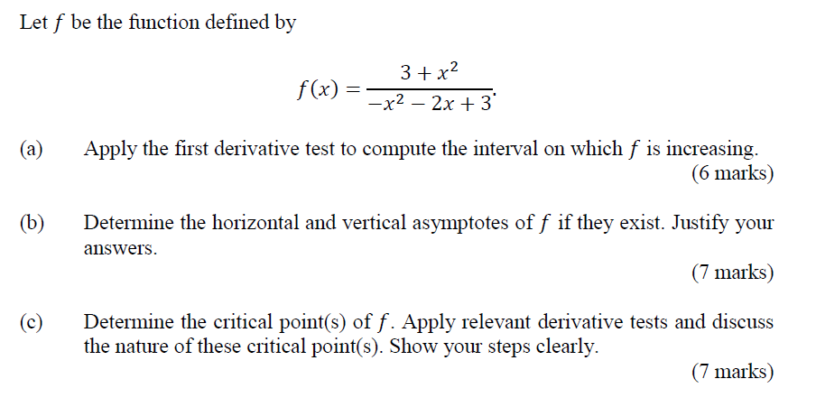Solved Let f be the function defined by f(x)=−x2−2x+33+x2 | Chegg.com