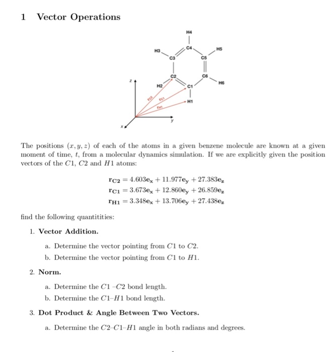 Solved 1 Vector Operations H4 C4 HS H3 C3 C2 H6 H2 C1 H1 The | Chegg.com
