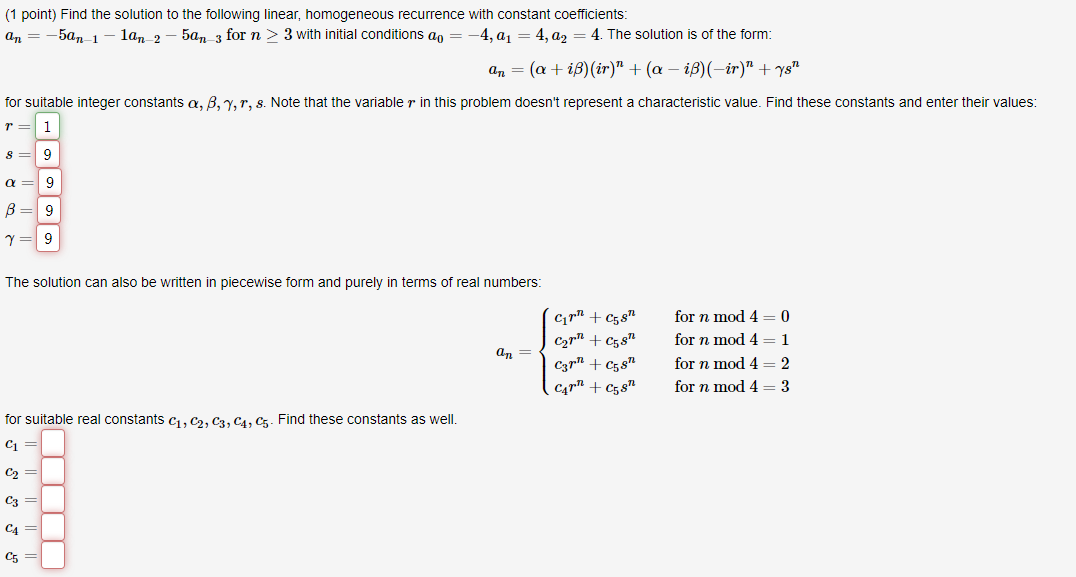 Solved (1 point) Find the solution to the following linear, | Chegg.com