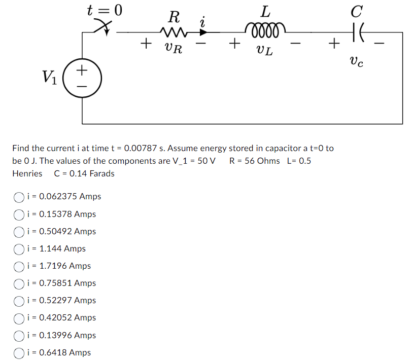 Solved Find the current i at time t=0.00787 s. Assume energy | Chegg.com