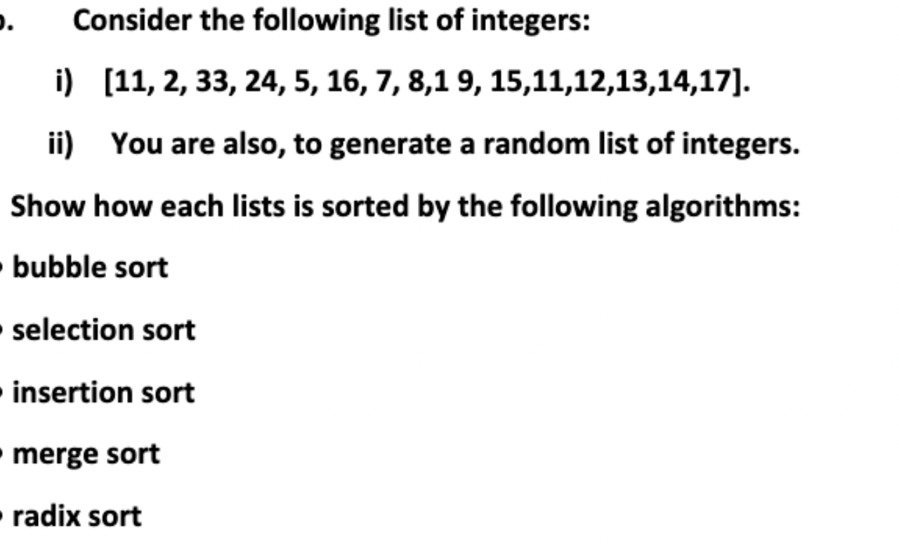 Solved Consider the following list of integers: i) | Chegg.com