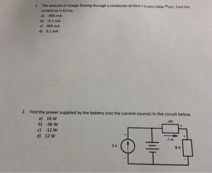Solved 1. The amount of charge flowing through a conductor | Chegg.com