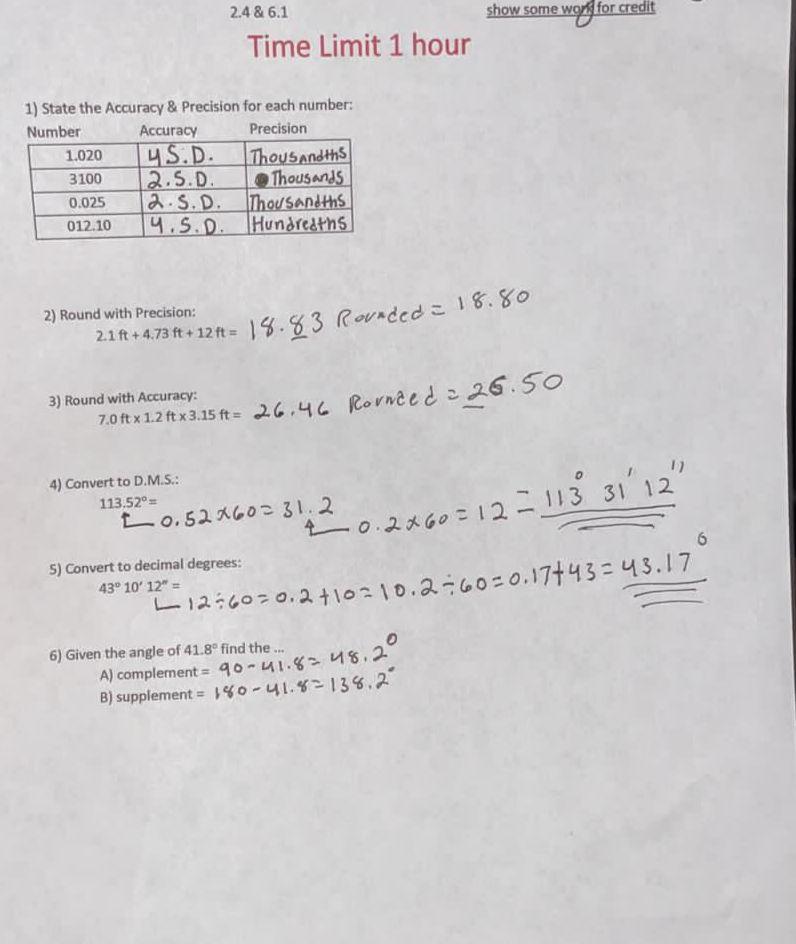 Solved 1) State the Accuracy \& Precision for each number: | Chegg.com