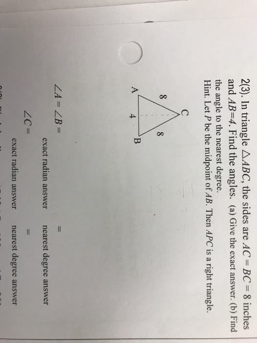 Solved In triangle Delta ABC, the sides are AC = BC = 8 | Chegg.com