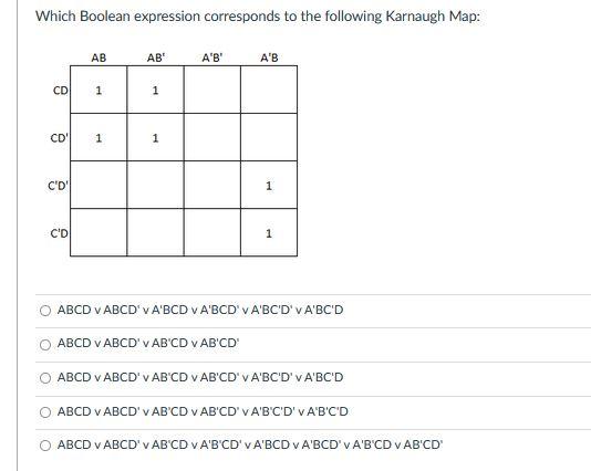 Solved Which Boolean expression corresponds to the following | Chegg.com