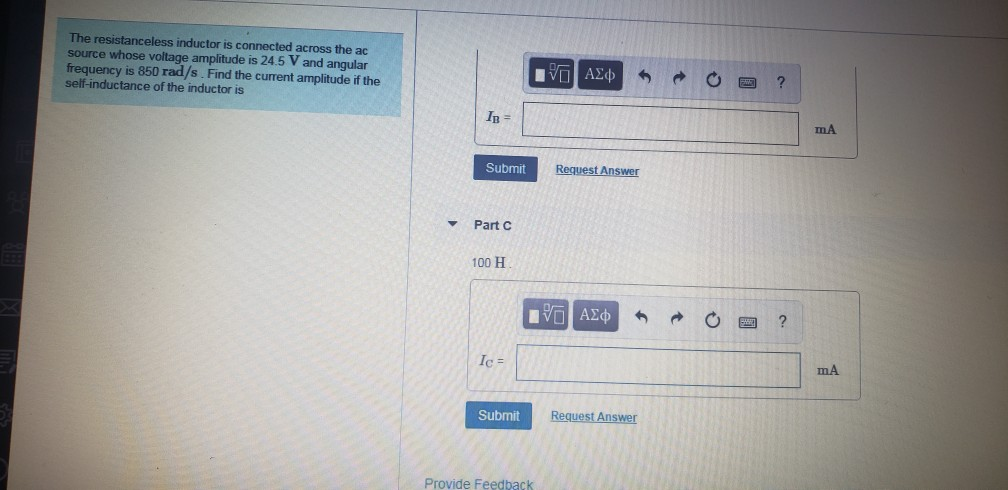 Solved Part A The Resistanceless Inductor Is Connected