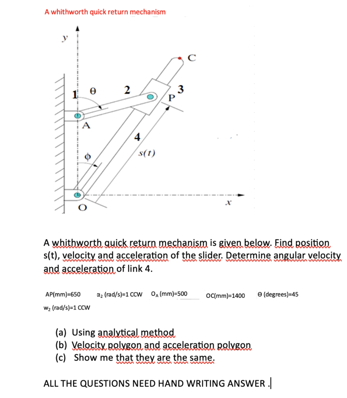 Solved A whithworth quick return mechanism A whithworth | Chegg.com