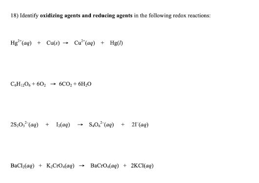 Solved 18) Identify oxidizing agents and reducing agents in | Chegg.com