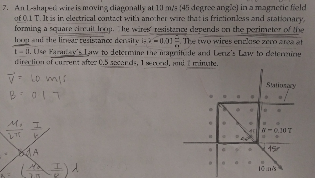 Solved An L-shaped wire is moving diagonally at 10 m/s (45 | Chegg.com