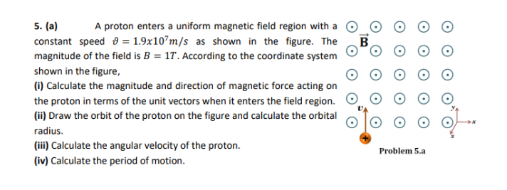 Solved B 5. (a) A proton enters a uniform magnetic field | Chegg.com