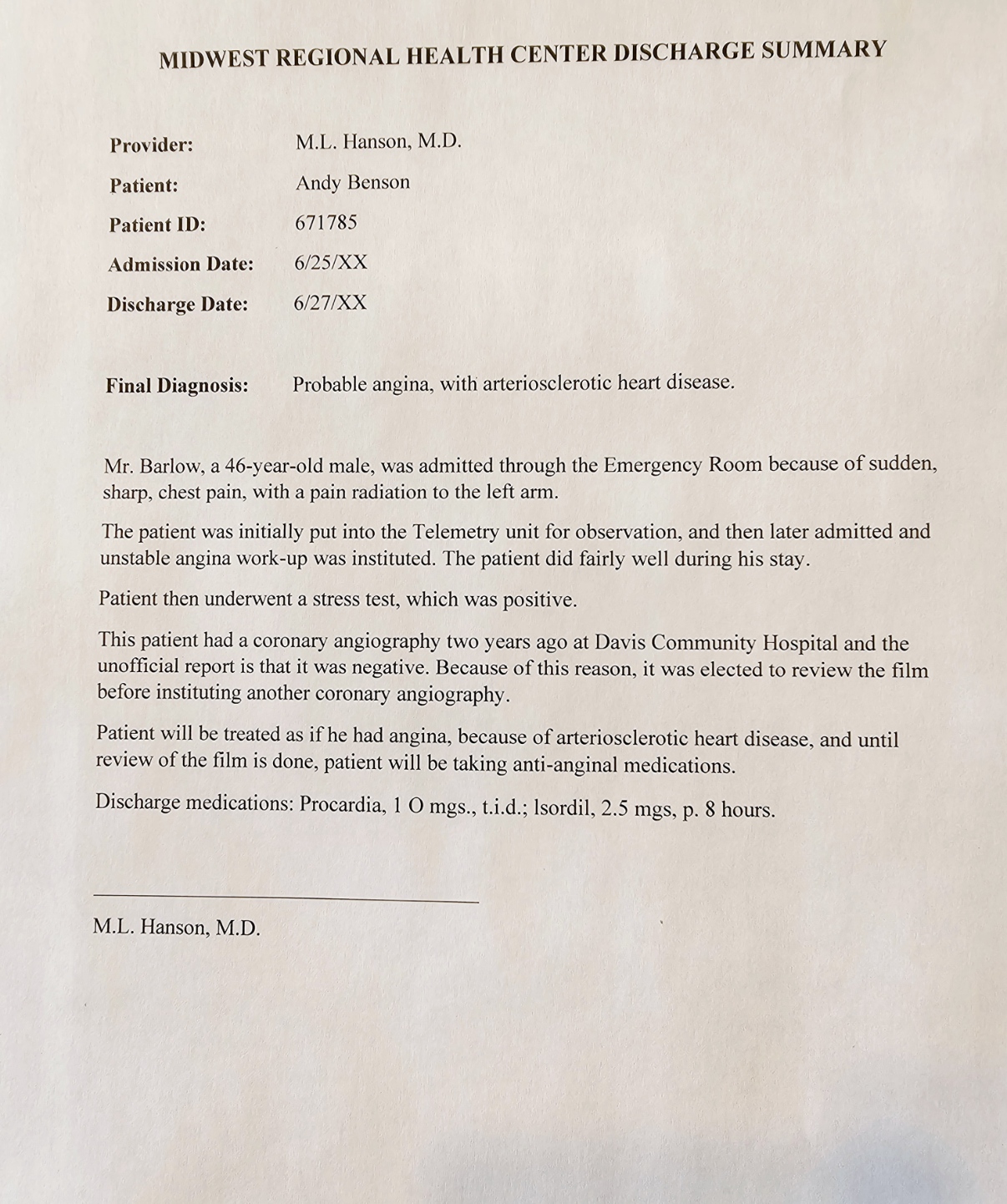 Analyze a discharge summary then list any missing | Chegg.com