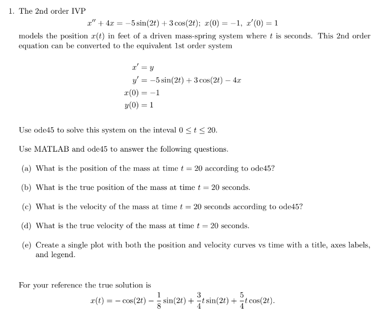 Solved 1. The 2 nd order IVP | Chegg.com