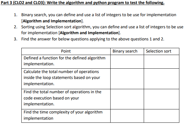 Solved Part 3 Clo2 And Clo3 Write The Algorithm And 4155