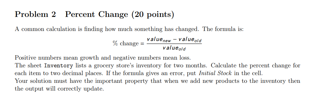 Solved Problem 2 Percent Change (20 points) A common | Chegg.com
