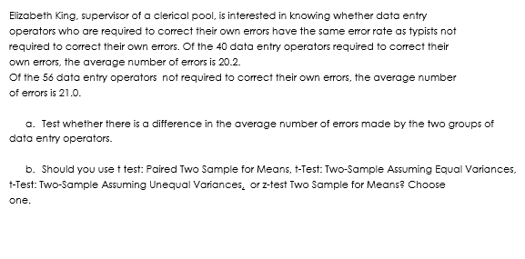Solved Elizabeth King, supervisor of a clerical pool, is | Chegg.com