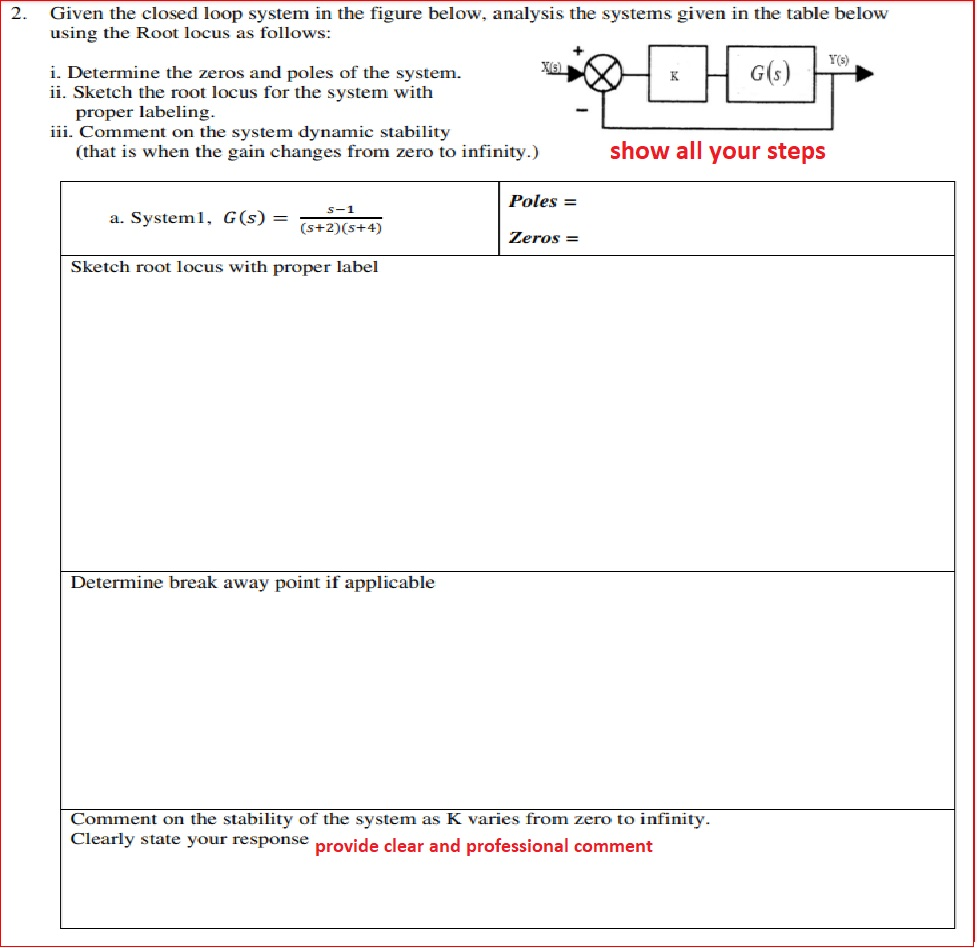 Solved course name: control system topic about root | Chegg.com