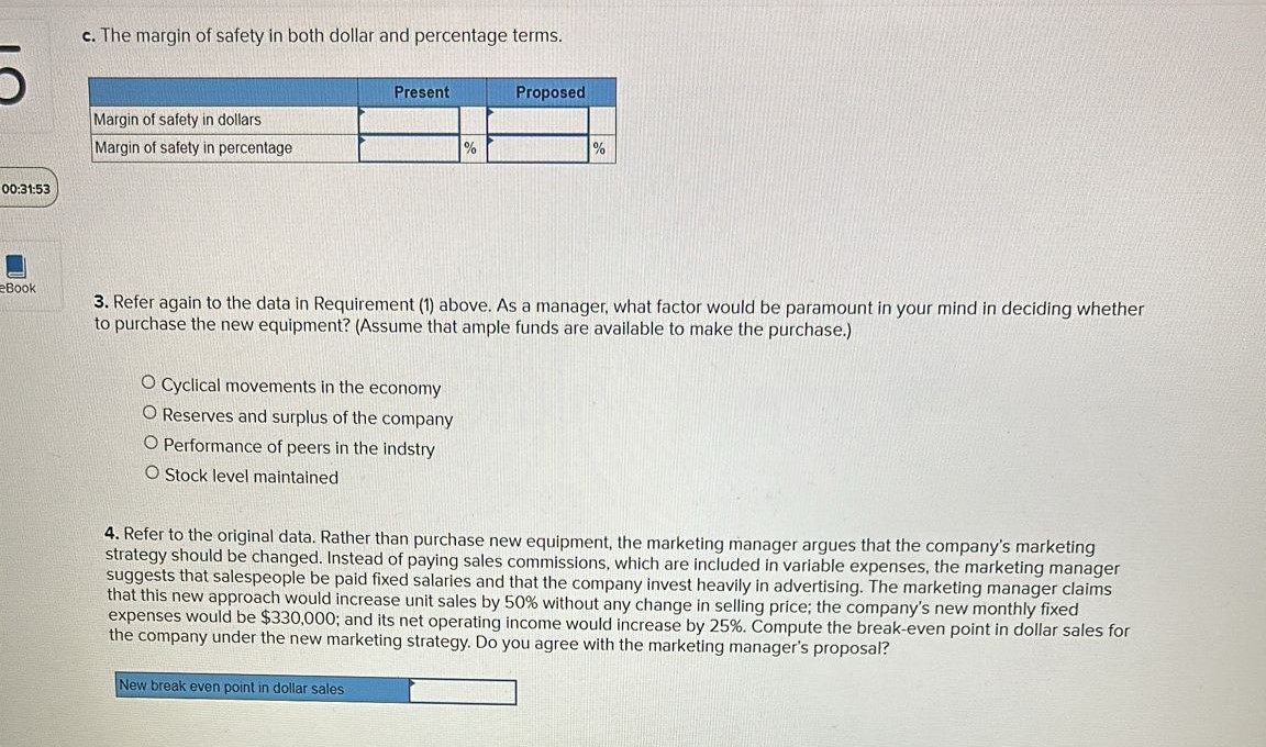 Solved c. The margin of safety in both dollar and percentage | Chegg.com
