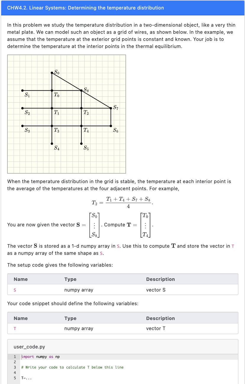 CHW4.2. Linear Systems: Determining the temperature | Chegg.com CHW4.2. Linear Systems: Determining the temperature | Chegg.com