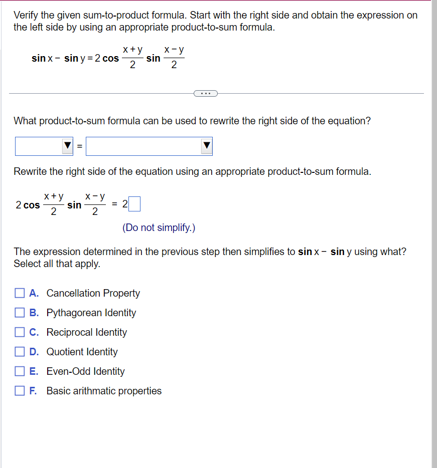 Solved Verify the given sum-to-product formula. Start with | Chegg.com