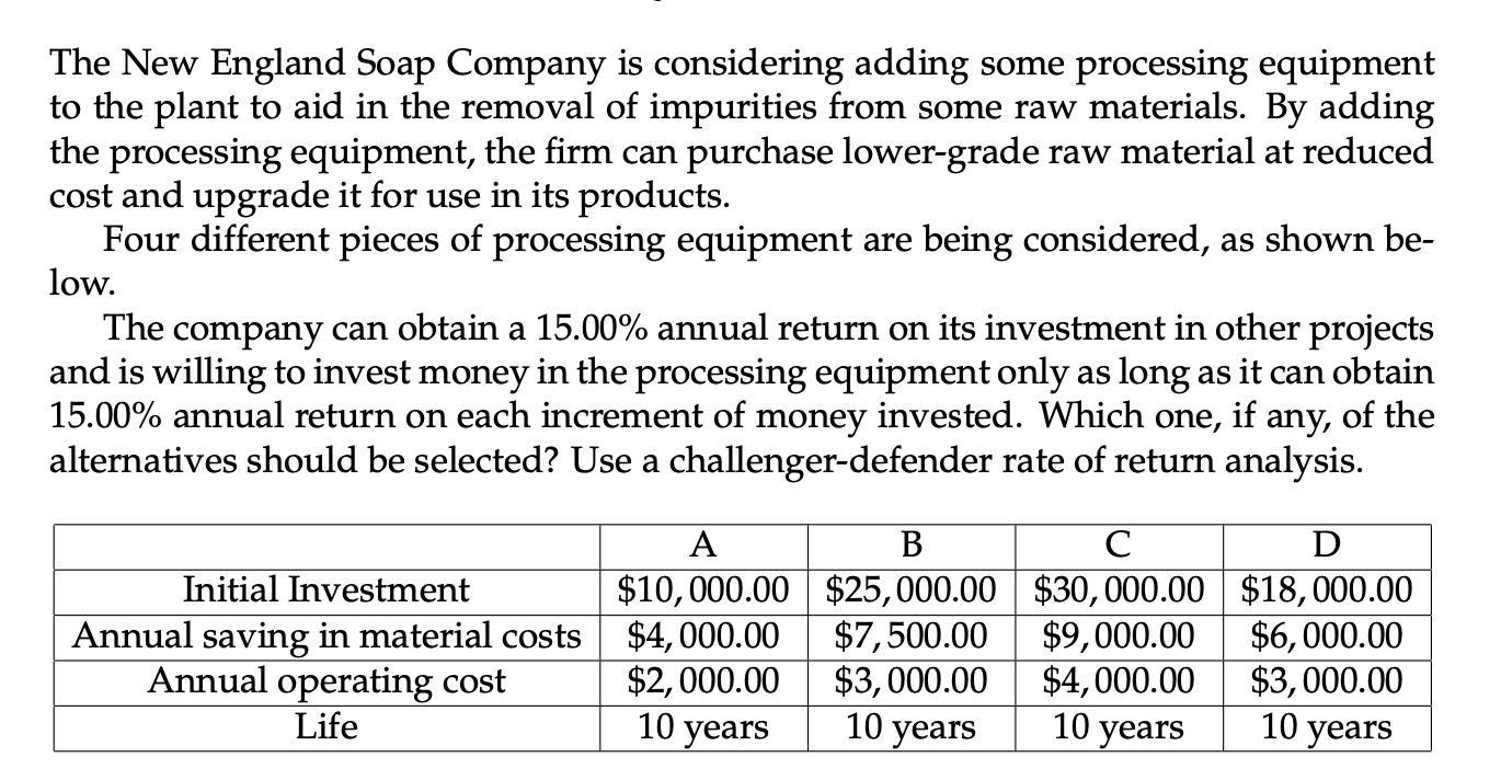 Solved The New England Soap Company is considering adding | Chegg.com