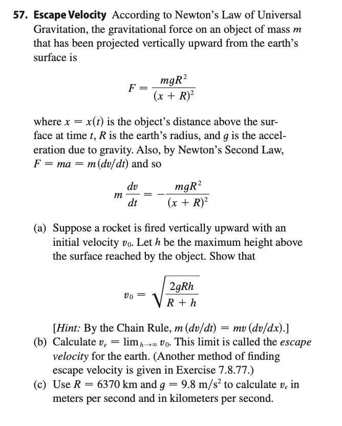 57. Escape Velocity According to Newton's Law of | Chegg.com