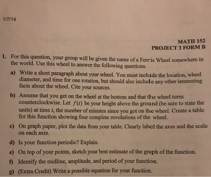 Solved MATH 152 PROJECT 3 FORM B For this question, your | Chegg.com