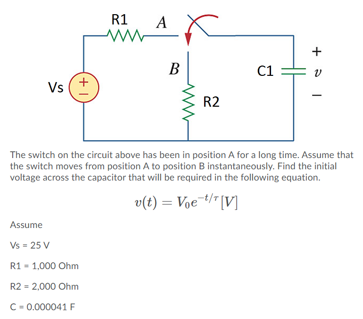 Solved R1 A + B C1 V Vs+ R2 The switch on the circuit above | Chegg.com