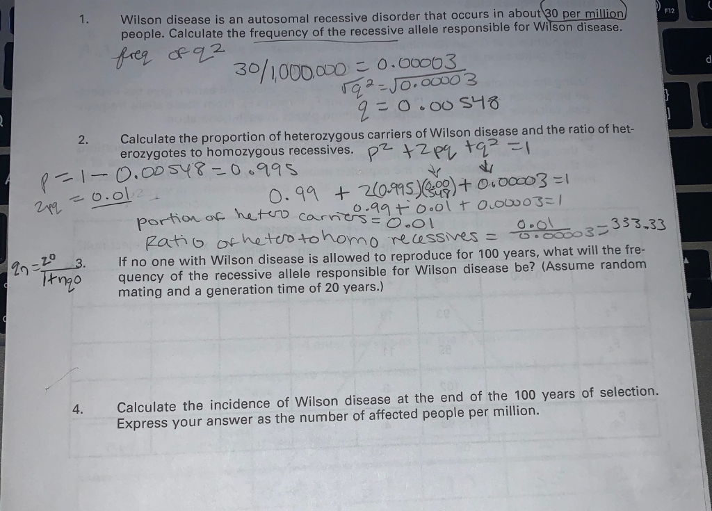 Solved 1. Wilson disease is an autosomal recessive disorder | Chegg.com
