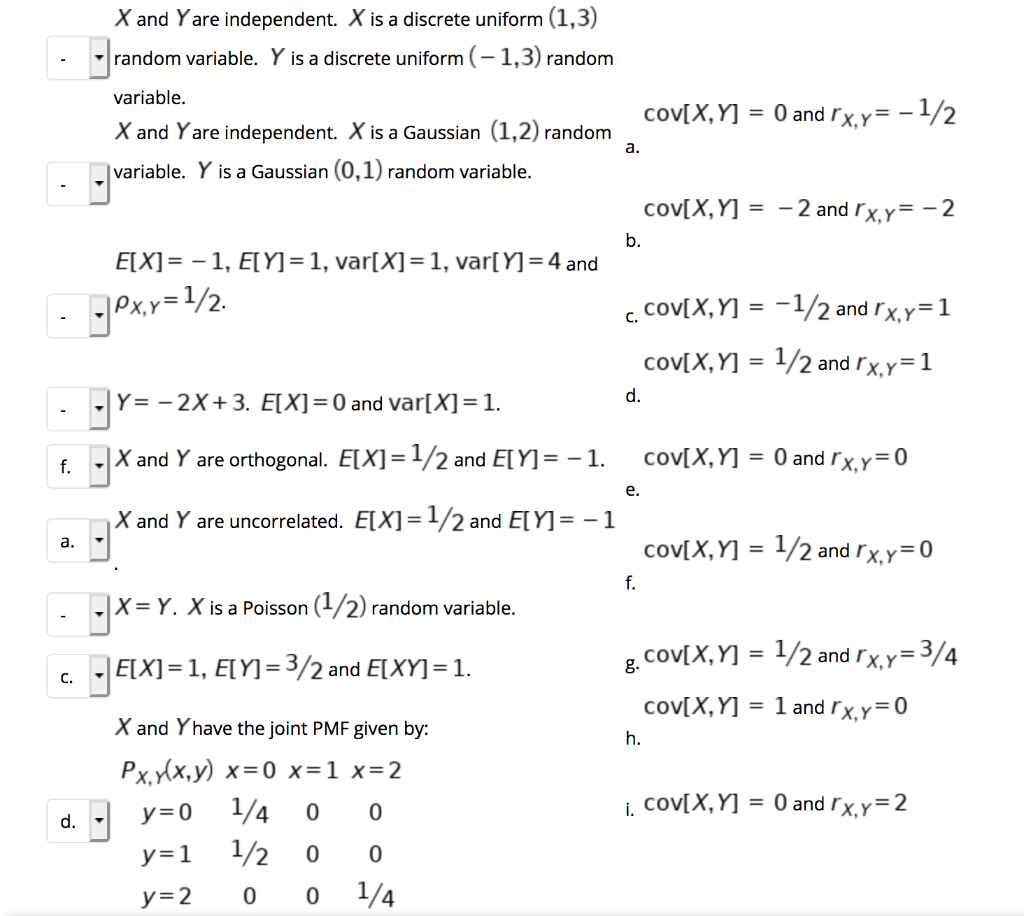 Let X and Y be joint random variables. Match each | Chegg.com