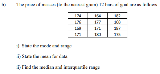 Solved b) The price of masses (to the nearest gram) 12 bars | Chegg.com