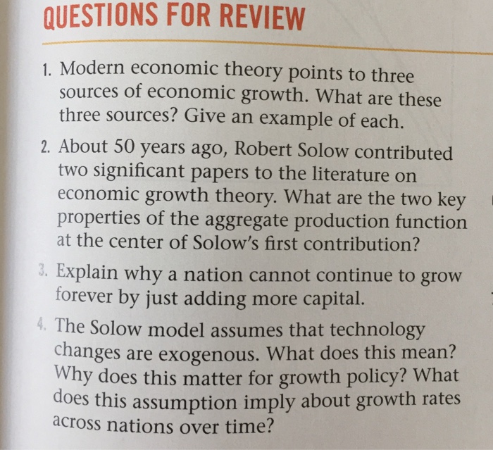 Solved QUESTIONS FOR REVIEW 1. Modern economic theory points | Chegg.com
