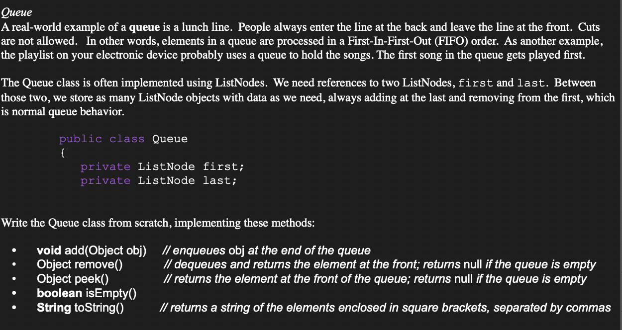 Solved Queue A real-world example of a queue is a lunch | Chegg.com