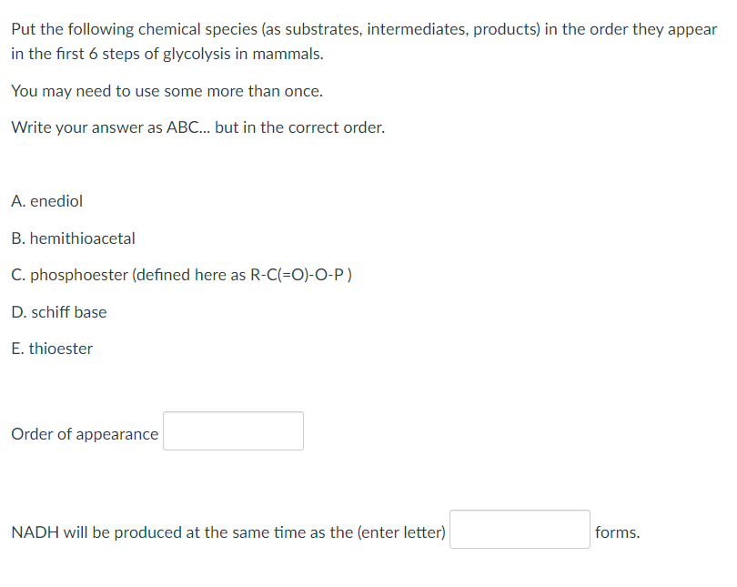 Solved Put the following chemical species (as substrates, | Chegg.com