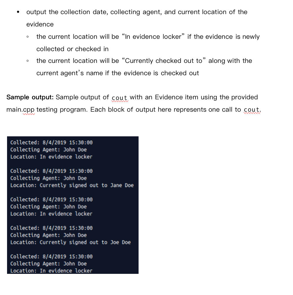 Solved below for the Evidence class in the Evidence.cpp | Chegg.com
