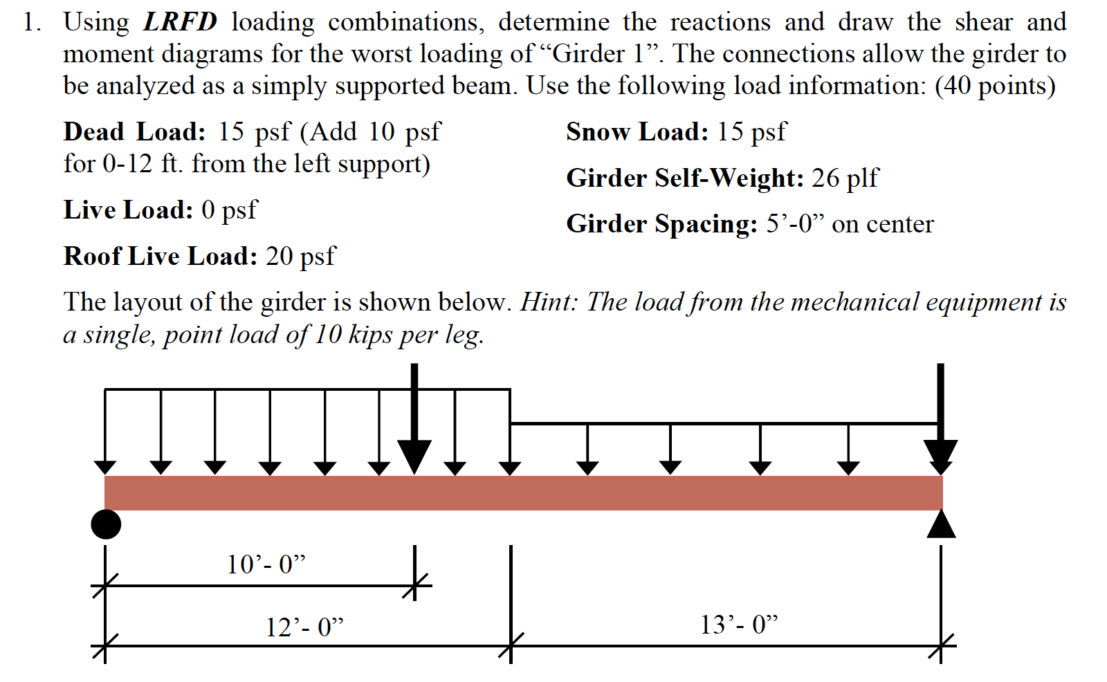 Solved 1. Using LRFD loading combinations, determine the | Chegg.com