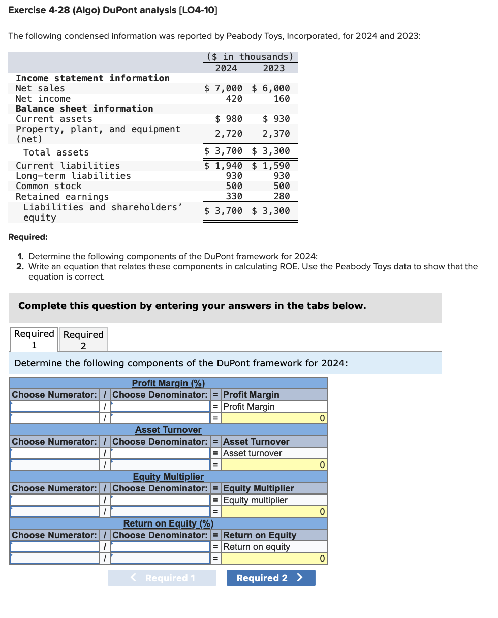 Solved Exercise 4-28 (Algo) DuPont analysis [LO4-10] The | Chegg.com