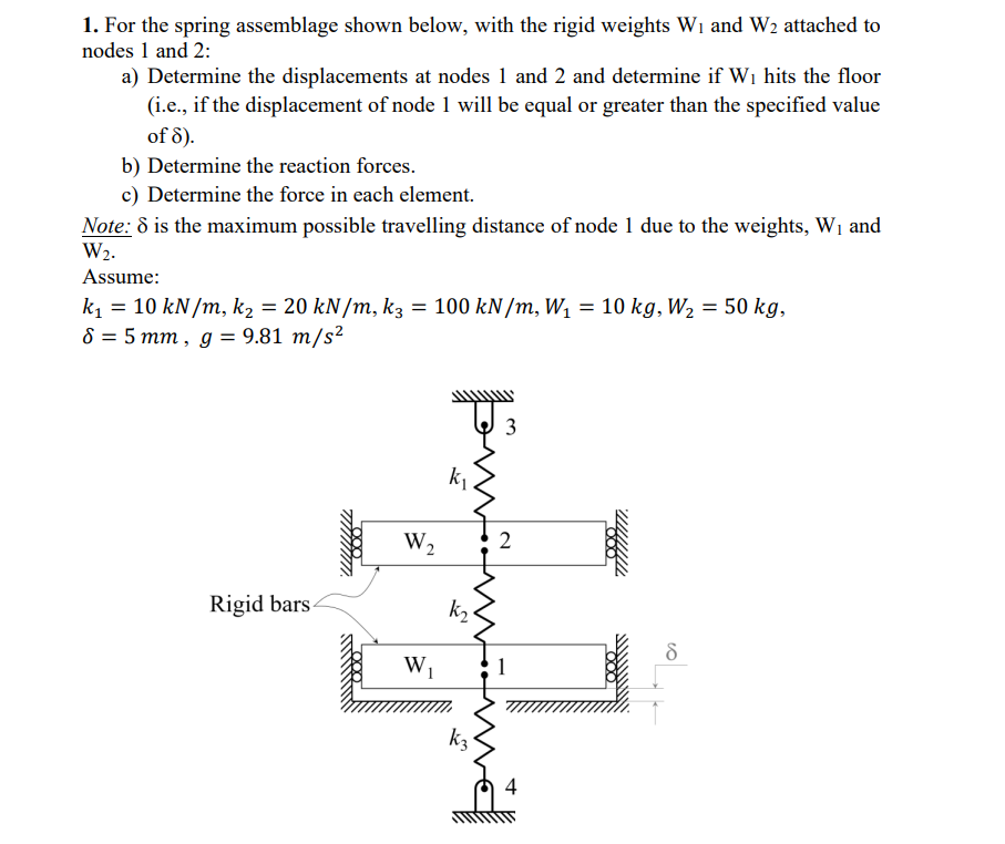 Solved 1. For the spring assemblage shown below, with the | Chegg.com