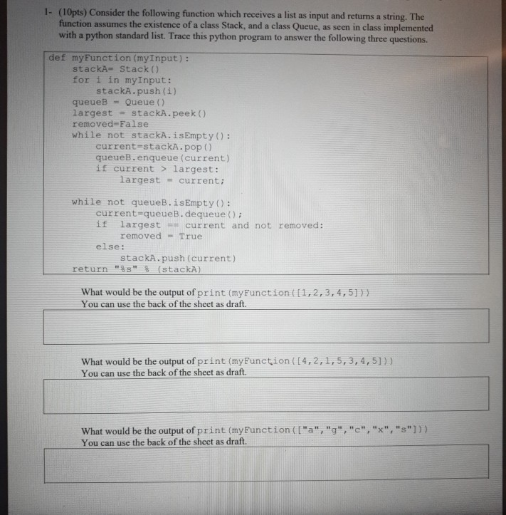 Solved 1- (10pts) Consider the following function which | Chegg.com