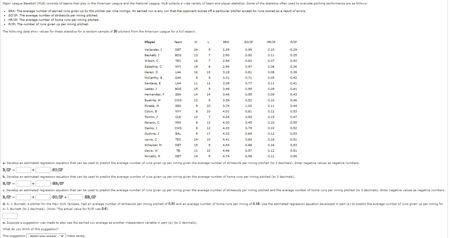 Solved - SO/IP: The average number of strikeouts per inning | Chegg.com
