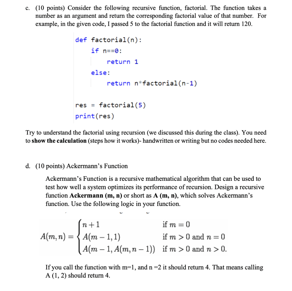 Solved 4. (40 points) Recursion related a. (10 points) | Chegg.com