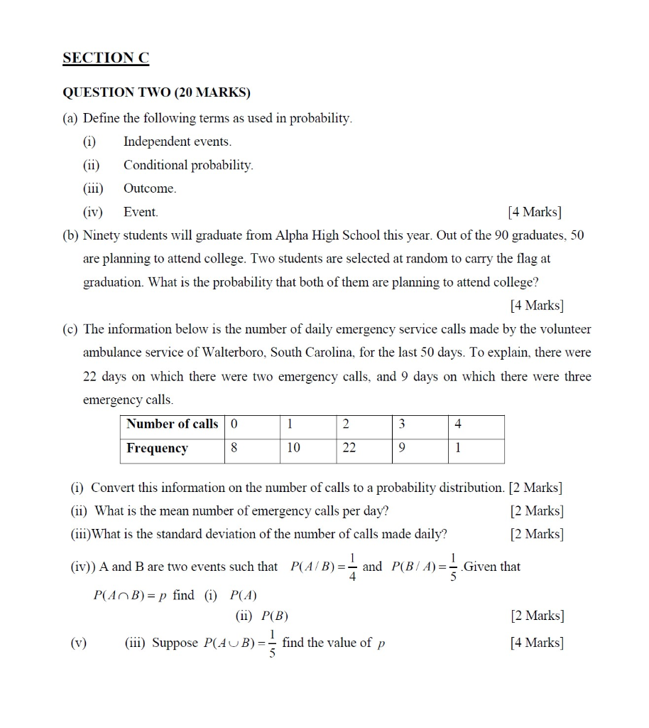Solved SECTION C QUESTION TWO (20 MARKS) (a) Define the | Chegg.com