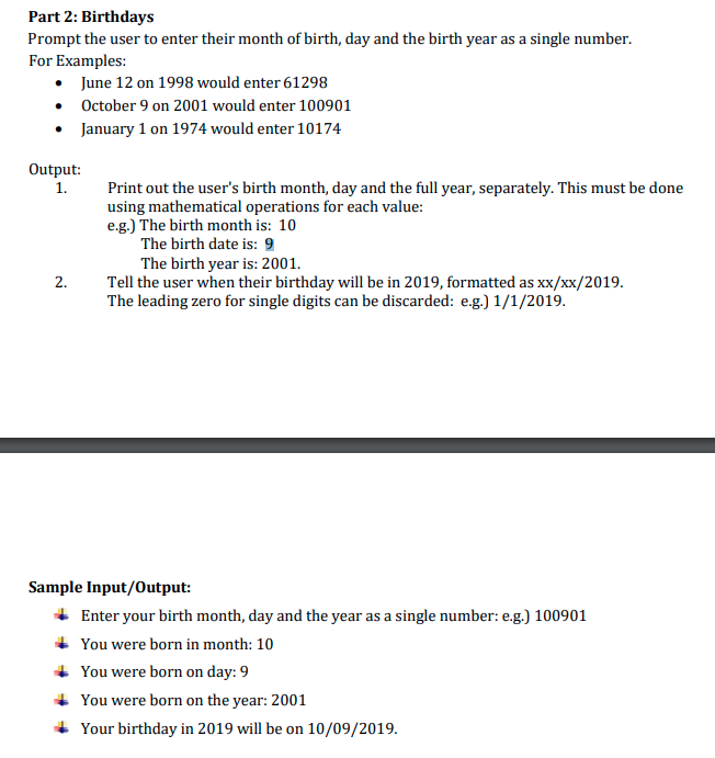 Solved Part 2: Birthdays Prompt the user to enter their | Chegg.com