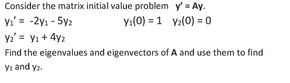 Solved Consider the matrix initial value problem y,-Ay. Find | Chegg.com