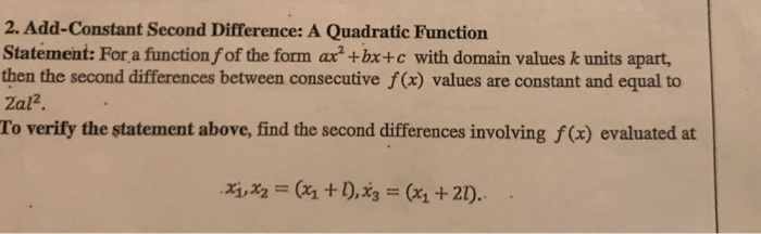 Solved 2. Add-Constant Second Difference: A Quadratic | Chegg.com
