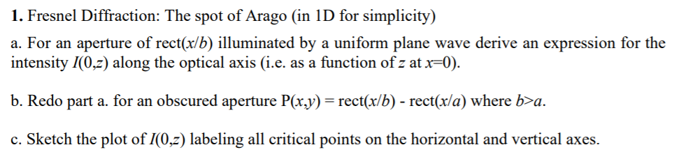 1. Fresnel Diffraction: The spot of Arago (in 1D for | Chegg.com