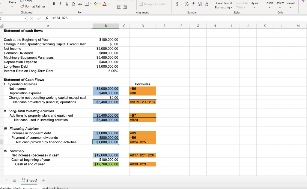 Solved Excel Online Structured Activity: Statement of cash | Chegg.com