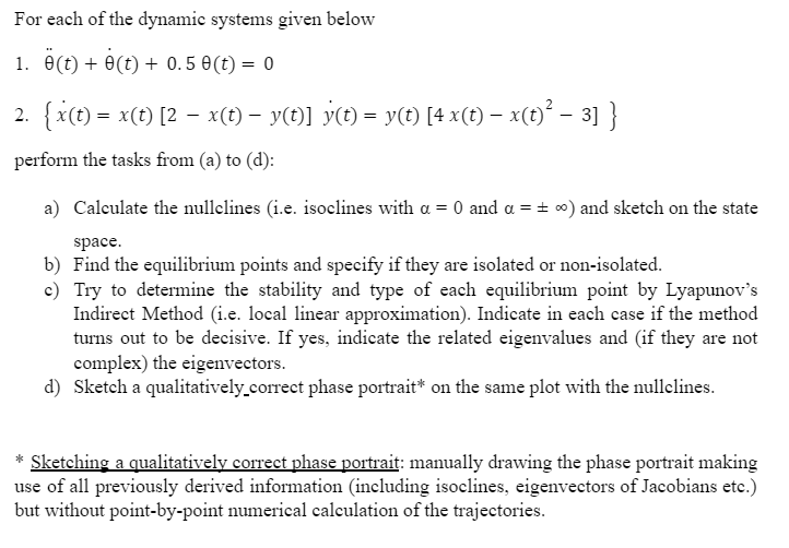 For each of the dynamic systems given below 1. | Chegg.com