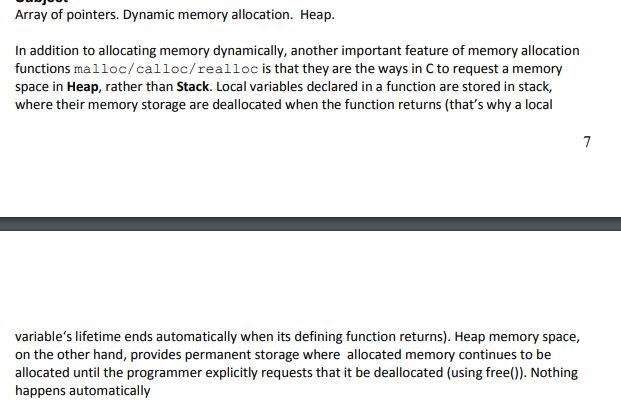Solved Array of pointers. Dynamic memory allocation. Heap. | Chegg.com