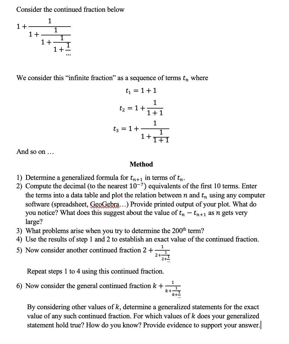 Consider the continued fraction below 1+ 4 1+ 1 1 1+ | Chegg.com